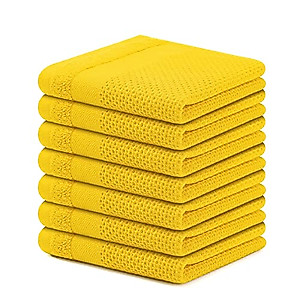 Homaxy 100% Cotton Dish Cloths, Pack of 8-12 x 12 Inches, Waffle Weave Super Soft and Absorbent Dish Towels Quick Drying Dishcloths, Yellow