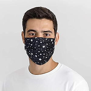 100 Pack Stars Individually Wrapped Disposable Face Mask, 3-Ply Non-woven Pattern Breathable Protective Face Masks,Black and White Disposable Mask，Product Mouth and Nose Cover for Adults
