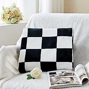 BEDELITE Checkered Throw Blanket for Couch and Bed, Luxurious Decorative Fleece Blanket with Checkerboard Grid Home Decor, Soft and Cozy Black and White Throw Blanket for Spring and Summer, 50"x60"