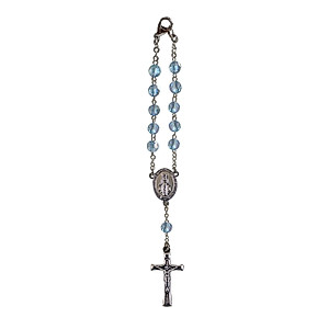 Cathedral Art March/Aquamarine Birthstone Car Rosary, Silver