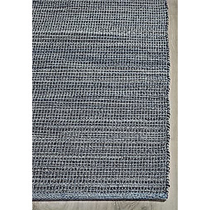 Fab Habitat Area Rug - Hand Woven, Stain Resistant, Pet Friendly - Premium Recycled Polyester Yarn & Reclaimed Rubber - Stripes - Kitchen, Bathroom - Kismet - Denim - 2 x 3 ft