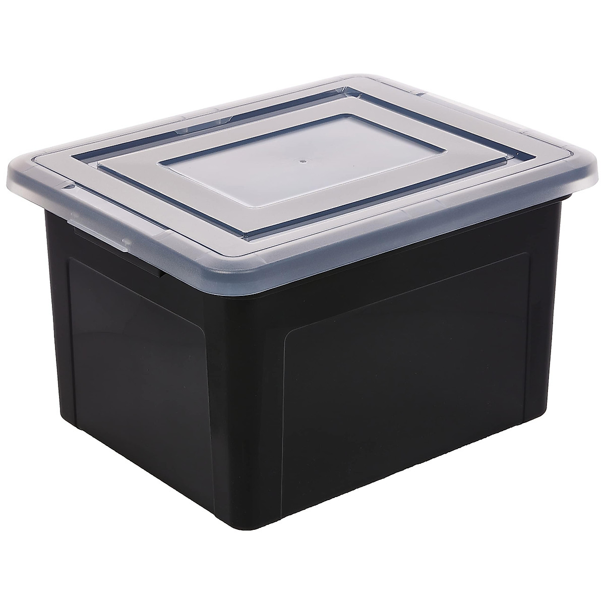 IRIS USA Letter & Legal Size Plastic Storage Bin Tote Organizing File Box with Durable and Secure Latching Lid, Stackable and Nestable, 4 Pack, Black