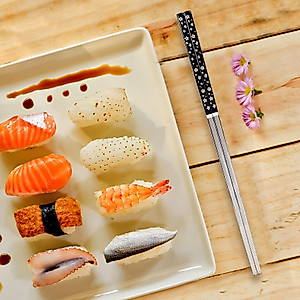 Stainless Steel 18/8 Chopsticks Reusable Titanium Plated Metal Chopsticks Premium Japanese Gift Set Dishwasher Safe (1 pair - Black)