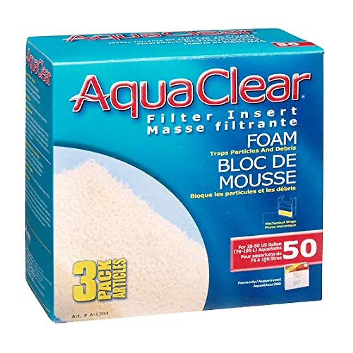 AquaClear 50 Foam Filter Inserts, Aquarium Filter Replacement Media, 3-Pack, A1394