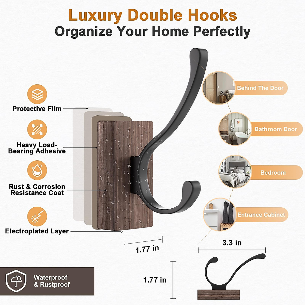COLGEIFY 2 Packs Wood Wall Hooks Heavy Duty, Wood Coat Hooks for Wall Mounted - Heavy Duty Walnut Wood Wall Hooks.
