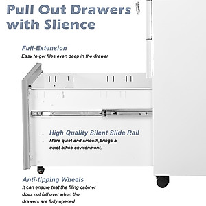 YIGUO 3 Drawer Mobile File Cabinet with Lock