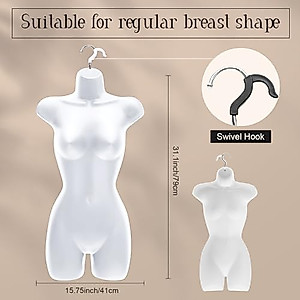 6 Pcs Hanging Mannequin Body Torso Female Women Dress Form with Hanger Hook Hip Long Hollow Back Mannequin Torso Thickened Plastic Shirt Display White (31.1 x 16.1 Inch)