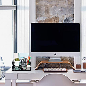 AUPSEN Desk Organizer, Mesh Office Supplies Desk Accessories, Features 5 Compartments + 1 Mini Sliding Drawer(Black)