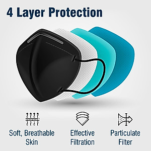 WECARE Black KN95 Adult Face Masks 20 Pack - Individually Wrapped Disposable 4 Ply Particulate Respirator Mask - Anti Fog, PM2.5, Comfortable Folded Design