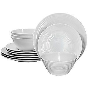 Parhoma White Melamine Plastic Home Dinnerware Set, 12-Piece Service for 4