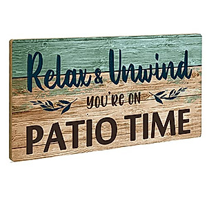 SFMY Patio Wall Decor Backyard Patio Signs And Decor Outdoor 10x5 Inches Hanging Sign For Home, Bar, Porch - Relax Unwind You're On Patio Time, Green