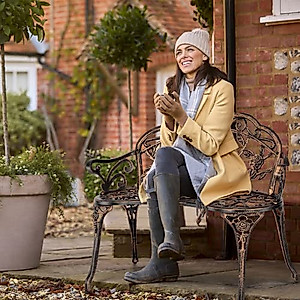 VINGLI 38.5" Patio Park Garden Outdoor Metal Rose Bench,Cast Iron Cast Aluminium Frame Antique Finish Chair,Accented Lawn Front Porch Path Yard Decor Deck Furniture for 2 Person Seat，Bronze