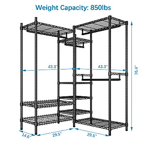 VIPEK L8i Basic Heavy Duty Garment Rack L-Shaped Wardrobe Space-Saving Corner Closet with Hanging Rod and Adjustable Shelves Freestanding Clothes Rack for Small Space, Black
