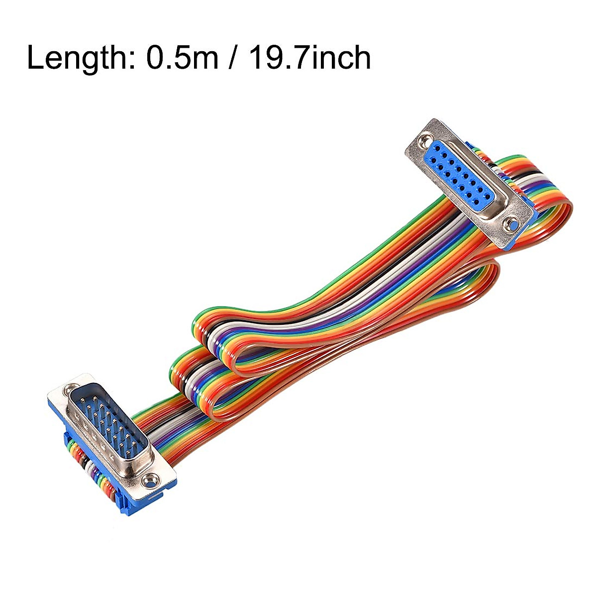uxcell IDC Rainbow Wire Flat Ribbon Cable DB15 Male to DB15 Female Connector 2.54mm Pitch 19.7inch Length