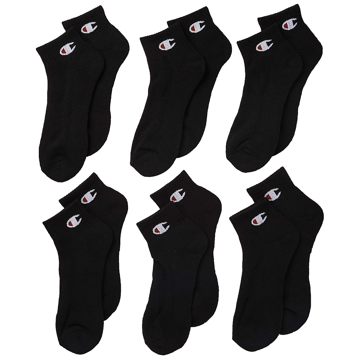 Champion Men's Double Dry Moisture Wicking Ankle Socks 6, 8, 12 Packs Availabe, Black-6 Pack, 6-12