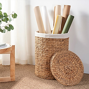 Round Woven Wicker Laundry Hamper with Lid - Large Water Hyacinth Storage Wicker (Natural Brown, 15"L x 15"L x 20"H)