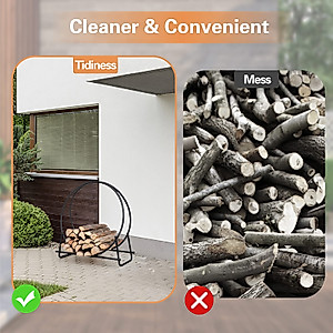 MFSTUDIO Firewood Rack Outdoor Indoor, Round Iron Fire Wood Storage Racks Heavy Duty 30 Inches Holder Log Rack Hoop, Black