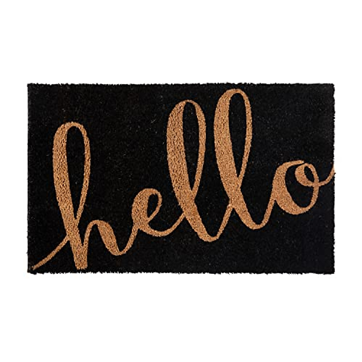 Flash Furniture Harbold Indoor/Outdoor Coir Doormat - Black Background with Natural Hello Message - 18" x 30" - Non-Slip Backing