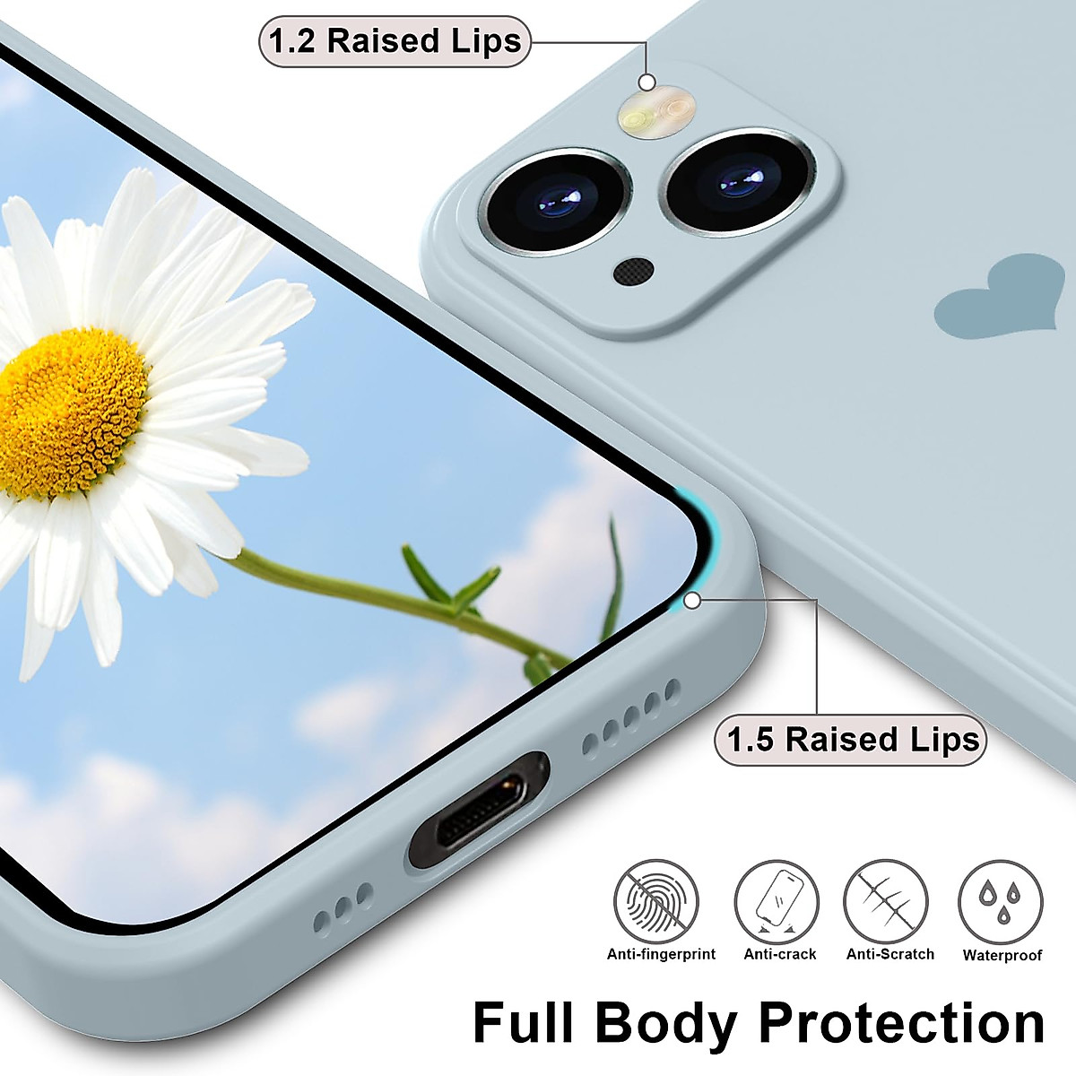 SupVict iPhone 13 Mini Phone Case, Slim Thin Silicone Soft Rubber Gel Cute Heart Design Shockproof Protective Soft Bumper Drop Protection Girls Women Boys Men iPhone 13 Mini Cover, Blue Design