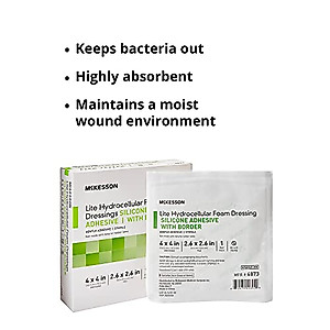 McKesson Lite Hydrocellular Foam Dressings, Sterile, Silicone Adhesive with Border, 4 in x 4 in, 10 Count, 1 Pack