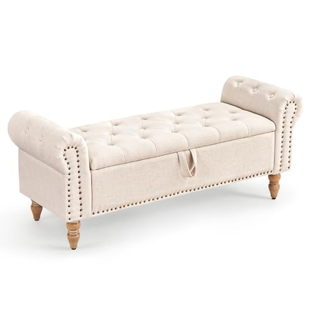 Furniliving 51” Storage Bench, End of Bed Bench with Button-Tufted Large Upholstered Storage Ottoman Linen Window Bench with Storage Shoe Cabinet Bench, for Bedroom, Entryway, Closet, Beige