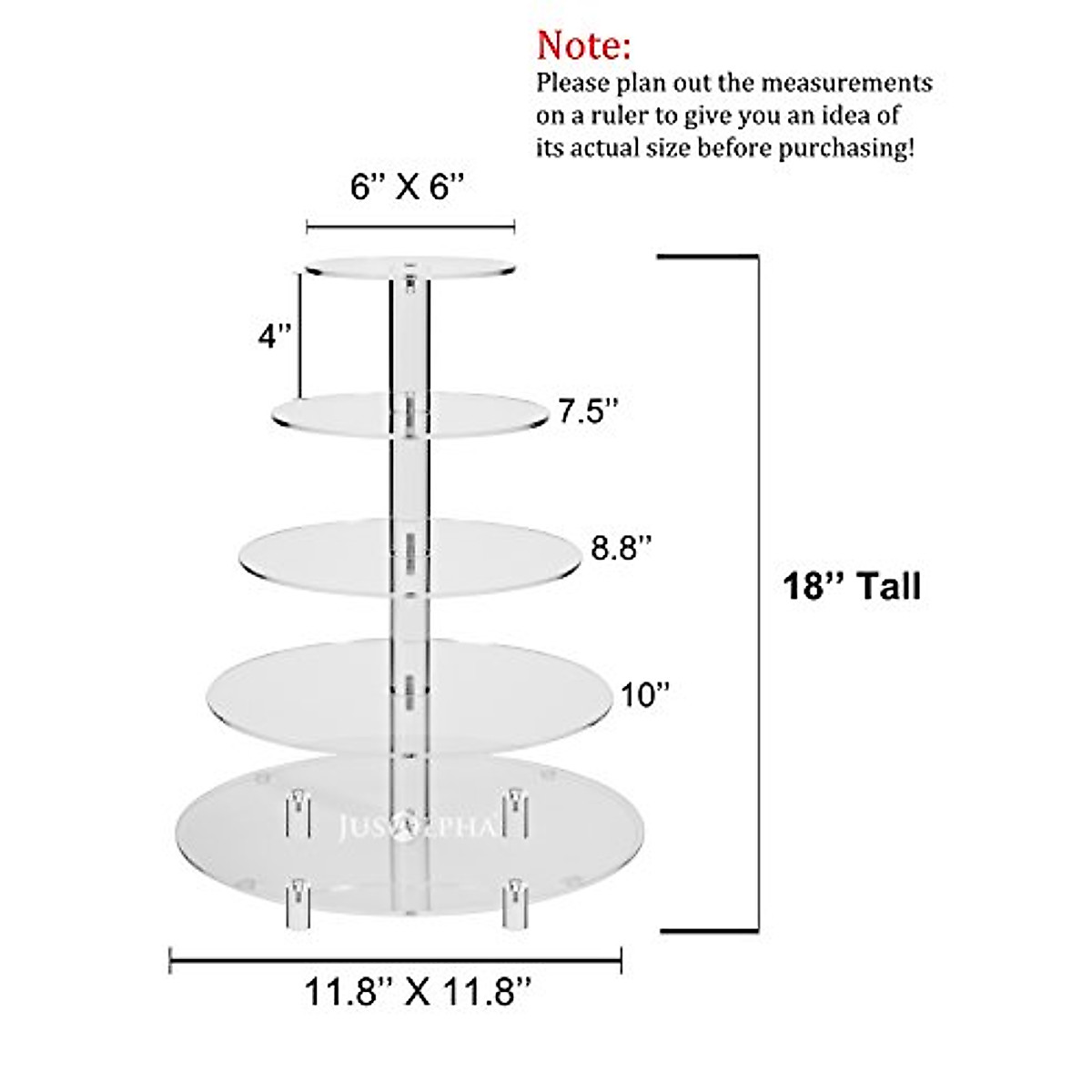 Jusalpha 5 Tier Round Acrylic Cupcake Stand-Cake Stand-Dessert Stand, Cupcake Tower 5RFs (5 Tier with Base)