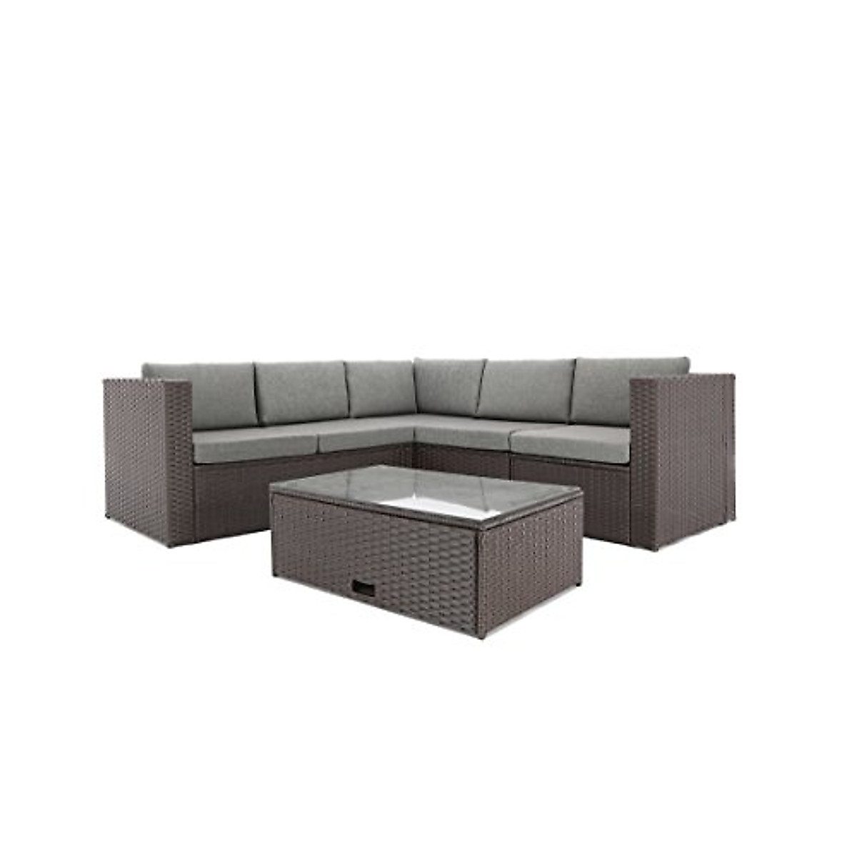 Baner Garden (K35-CH 4 Pieces Outdoor Furniture Complete Patio Cushion Wicker Rattan Garden Corner Sofa Couch Set, Chocolate