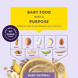 Ready, Set, Food! Organic Baby Oatmeal Cereal | Banana Apple | Organic Baby Food with 9 Top Allergens: Peanut, Egg, Milk, Cashew, Almond, Walnut, Sesame, Soy & Wheat | Unsweetened | Fortified with Iron | 15 Servings