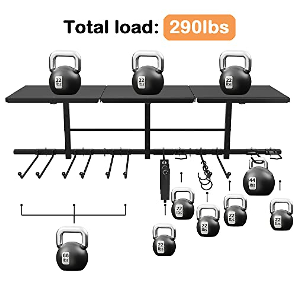 uyoyous Garage Organizers and Storage 47.2Inch Large Wall Mount Garage Rack Heavy Duty Garage Storage System with 9 Removable Hooks Load 290 lbs Tool Hanger Rack