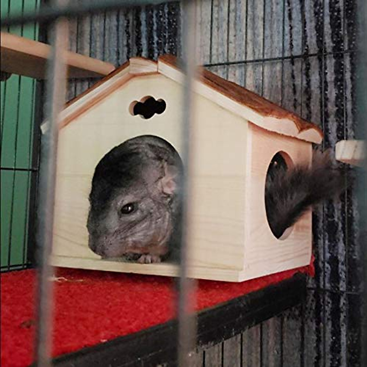Hamiledyi Guinea Pig Wooden House, Chinchilla Space Natural House with Window Pets Large Hideout Play Hut for Gerbil Ferret Squirrel Rats Mice Hedgehog