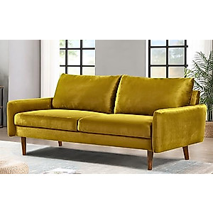 Container Furniture Direct Kent Velvet Sofa for Modern Living Rooms and Compact Spaces, Comfy 3 Seater Couch Studio Apartment Furniture with Sleek Design, Greenish Yellow