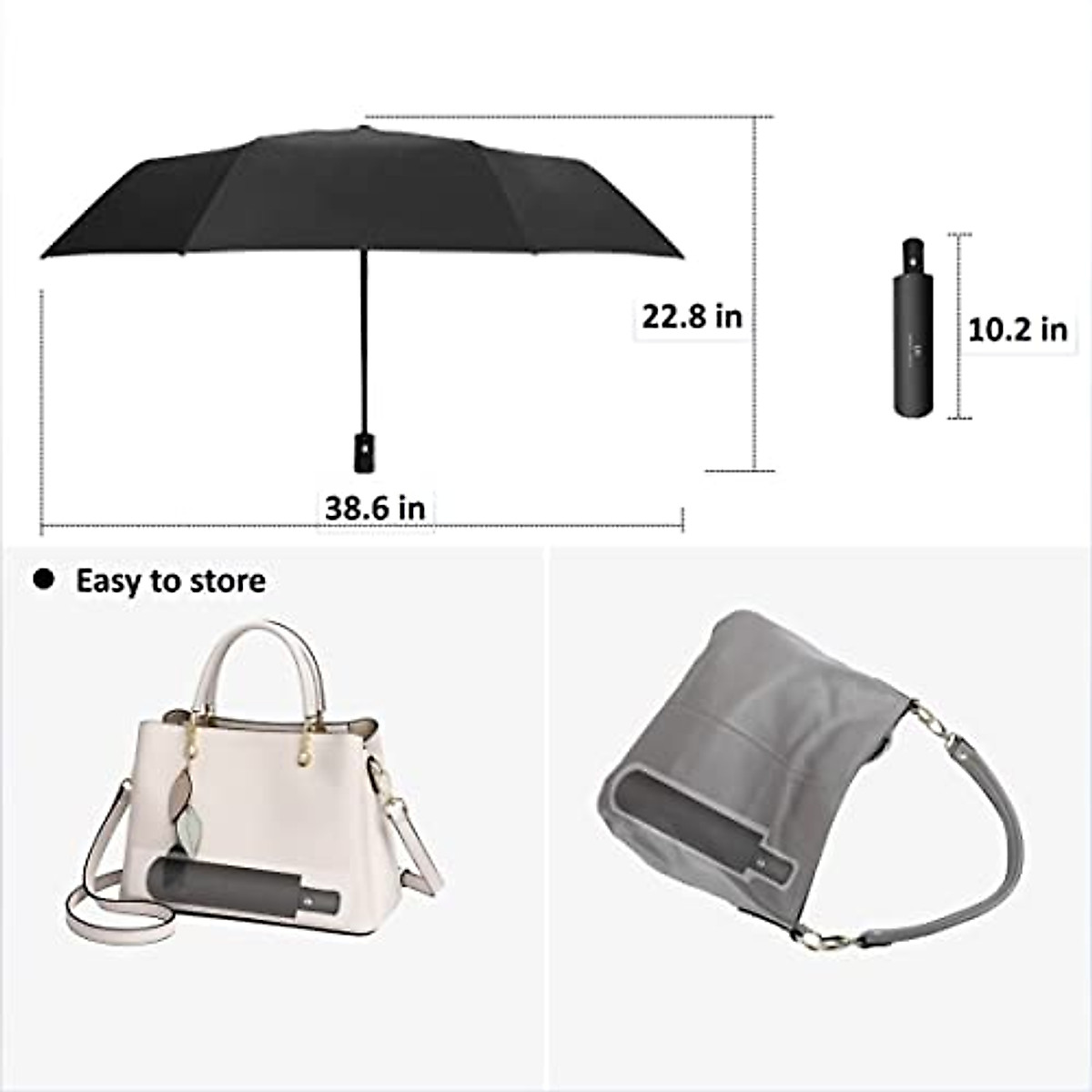 2 PACKS Automatic Open Close Anti-UV& Windproof & Water-Resistant Foldable Umbrella,Black&Light Green