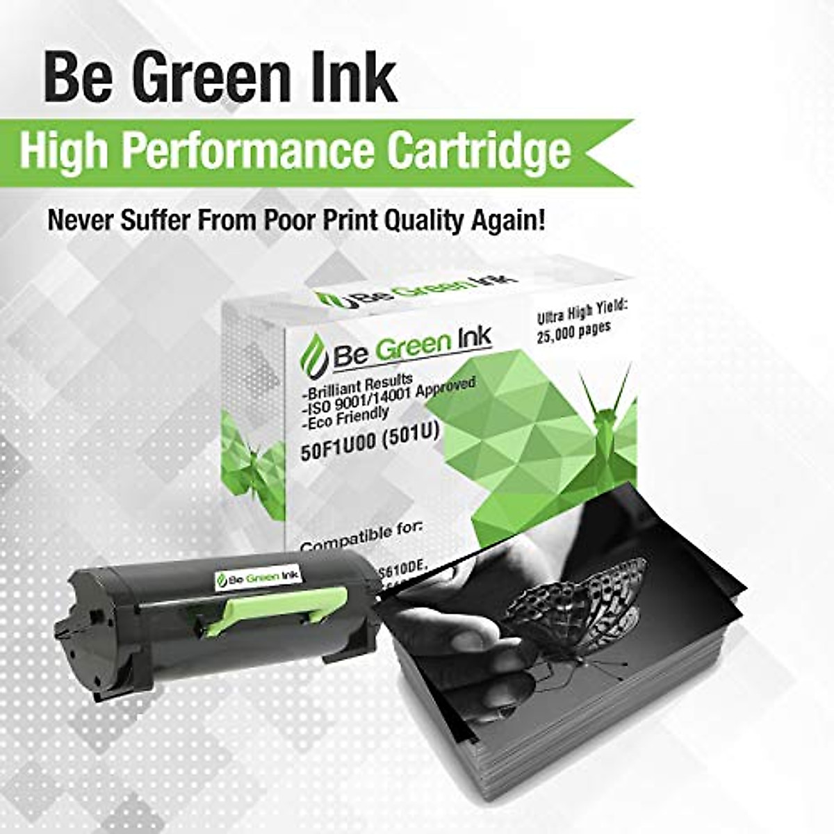 Be Green Ink Lexmark 50F1U00 (501U) Ultra High Yield Compatible Replacement Toner Cartridge 501U for use in Lexmark MS510, MS510dn, MS610, MS610de, MS610dn, MS610dte, and MS610dtn (20,000 Pages)