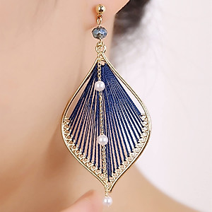 Earrings for Women Colorful Layered Leaf Earrings Bohemian Dangle Drop Tassel Silver Earrings Women Gifts leaf layered silver earrings Black Pearl