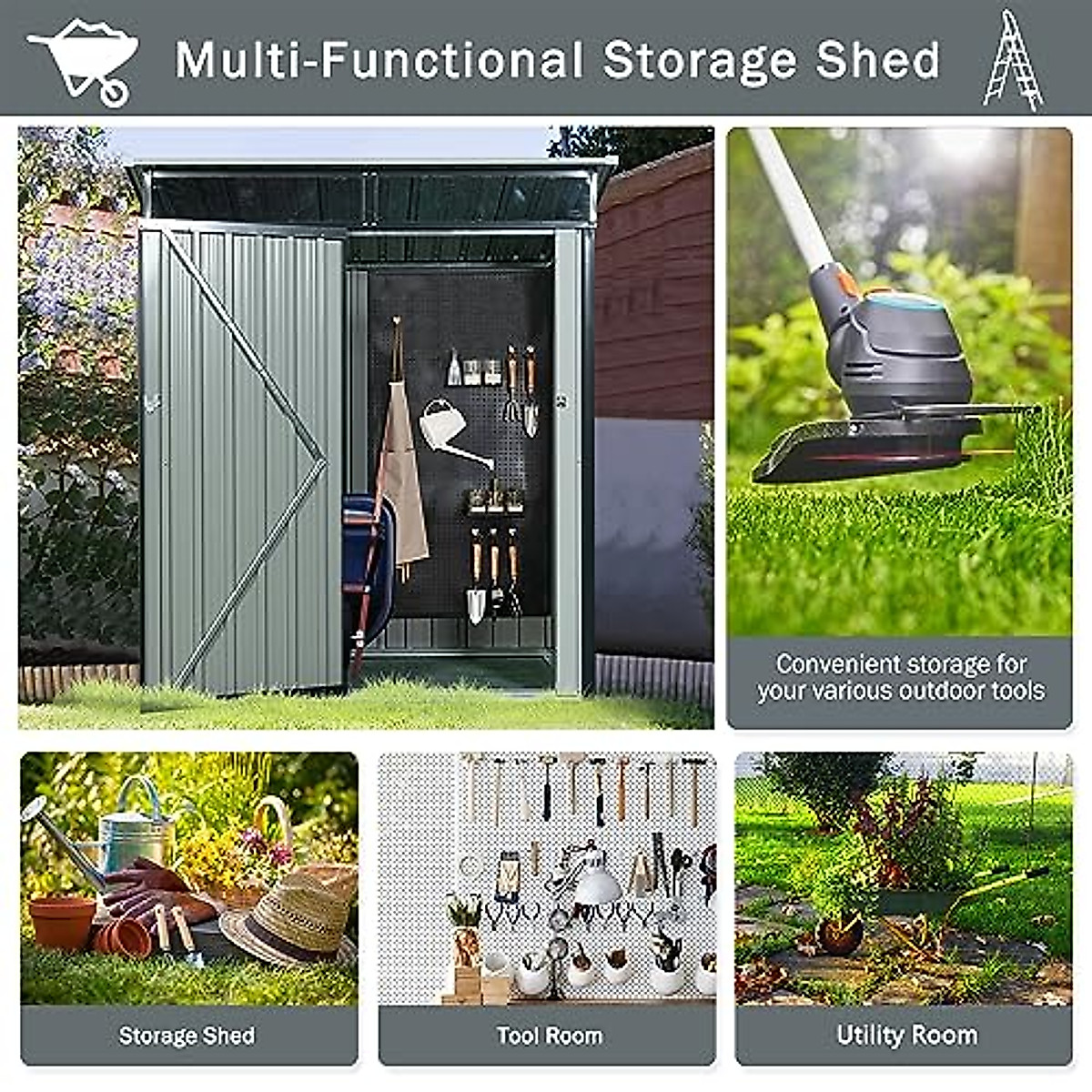 Outdoor Storage Shed 5 x 3 FT, Galvanized Metal Garden Shed with Sliding Door and Air Vents, Weather-Resistant Outdoor Storage Clearance for Backyard Patio Lawn Deck (Black)