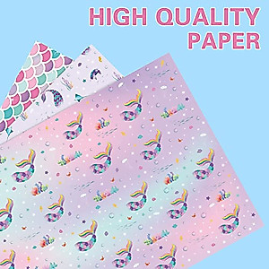 WERNNSAI Mermaid Wrapping Paper Sheets - 20'' x 27'' Gift Wrapping Paper 10 Sheets Packing Paper for Girls Birthday Christmas Baby Shower Party Supplies