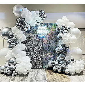 White Silver Latex Balloon Garland Kit Kelfara 127Pcs Different Sizes 18/12/10/5 inch Matte White Metallic Silver 4D Foil Balloons and Confetti Ballons for Anniversary Birthday Party Decoration