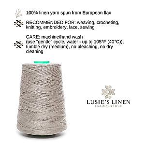 Lusie's Linen Yarn - 100% Linen - 1.15 lb (18oz) Cone - Not Dyed Gray Yarn - for Weaving, Crocheting, Knitting, Embroidery (2-PLY)