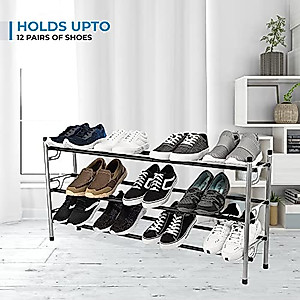 USTECH 3 Tier Adjustable, Expandable Shoe Rack Storage Organizer | Portable, Large, Free Standing Closet Shelf for Bedroom and Entryway | Metal Shoe Shelf for Kids and Adults | 12 Pairs of Shoes