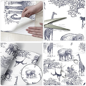 Blue Animal Peel and Stick Vinyl Contact Paper Cabinet Liner Wallpaper for Walls Shelves Cabinets Dresser Furniture Countertop Kids Room Decal Removable