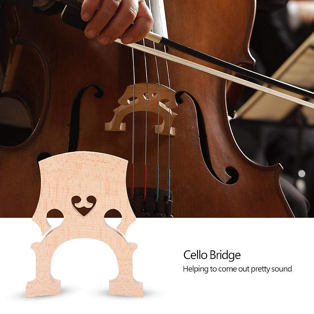 Cello Bridge,4/4 3/4 Cello Maple Bridge Maple Wood Self Adjusting Fitted Bridge Musical Instrument Replacement Accessory (Pack of 2)(Wood Color 4/4) Cello Bridge cello bridge cello bridge 4 4
