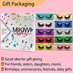 False Eyelashes Bulk, Mikiwi 10 Pack Wholesale Lashes, 13-18mm Wholesale 5D Fake Mink lashes, Fluffy Natural Volume eye Lashes, Faux Mink Eyelashes (Q1-10Pack)
