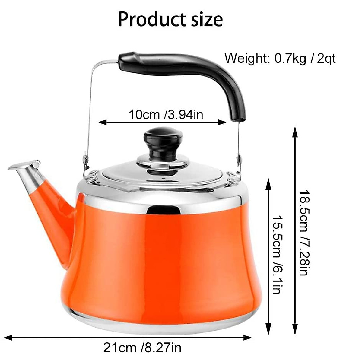 TailVeil Orange Tea Kettle, Tea Kettle Stovetop Teapot 304 Stainless Steel Tea Pots for Stove Top, Anti-Hot Handle,with removable tea basketSuitable for All Heat Source, Orange (2.11 Quart)