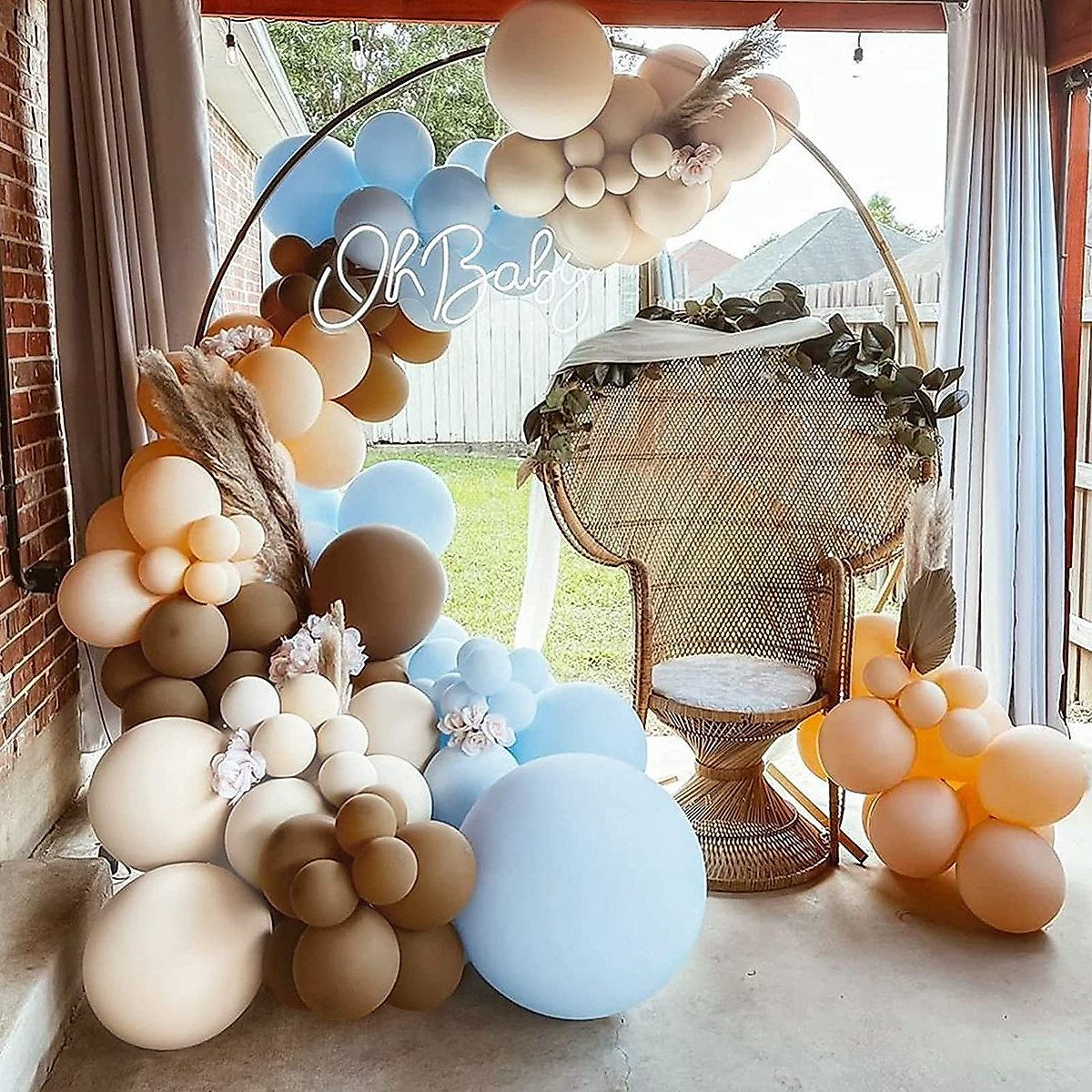 Blue Brown Balloons Teddy Bear Baby Shower Garland Arch Kit Decorations with 147Pcs Blush White Sand Balloon for Jungle Safari Woodland Themed Wild One 1st Birthday Wedding Thanksgiving Boho Party