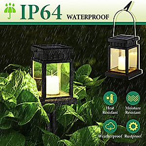 Solpex Solar Pathway Lights 8 Pack LED Outdoor Hanging Lanterns Garden Solar Lights with Stake for Walkway, Waterproof Decorative Candle Light Effect Lantern for Pathway, Patio, Deck
