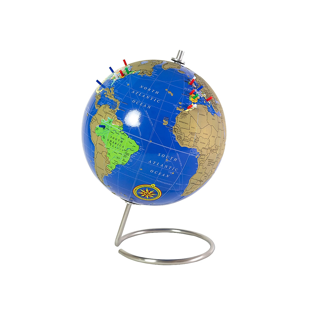 Bullseye Office - Magnetic Scratch Off World Globe (Lacquer Finish) - 10" Magnetic Standing World Globe with Magnetic Pins - Perfect as Office Desk Globe, Classroom Globe, or Travelers Globe (Blue)
