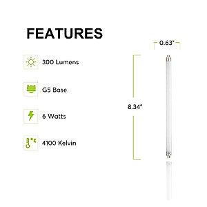 Pack of 6 F6T5/CW 6-Watt T5Linear Fluorescent Light Bulbs, 4100K Cool White