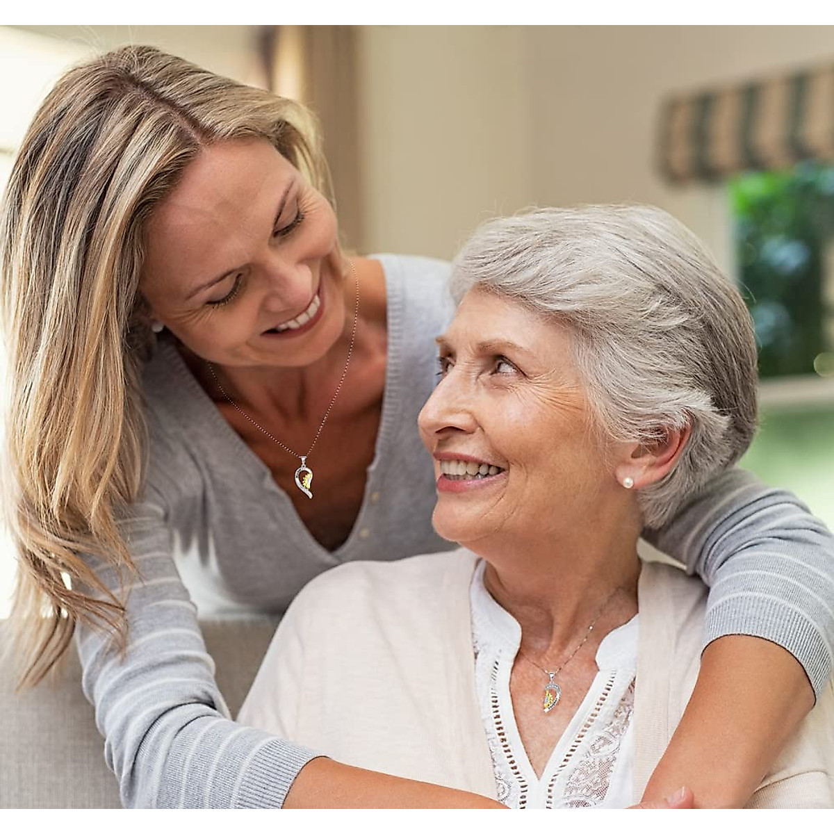 CUSUA Mother Daughter Necklace 925 Sterling Silver Sunflower Heart Matching Pendant Necklace Set for 2 | Mothers Day Gifts From Daughter Unique