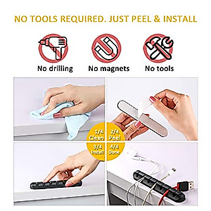 Cable Clips, 3 Packs Cord Management Organizer, Silicone Adhesive Hooks, Wire Cord Holder for Power Cords and Charging Accessory Cables, Mouse Cable, PC, Office and Home (7, 5 and 3 Slots)