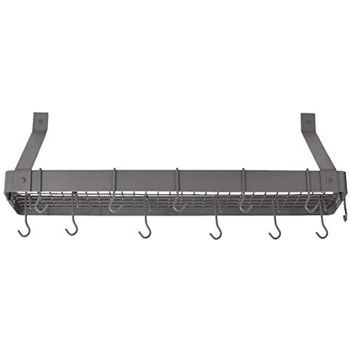 Old Dutch Wall-Mount Bookshelf Pot Rack with Grid & 12 Hooks, Graphite, 36.25" x 9" x 11.5"
